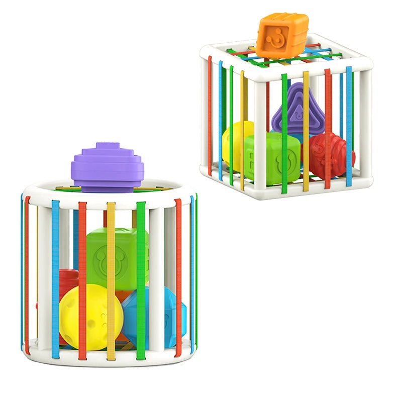 Baby Montessori Geometric Shape Blocks Toys Cube Box Color Perception ...