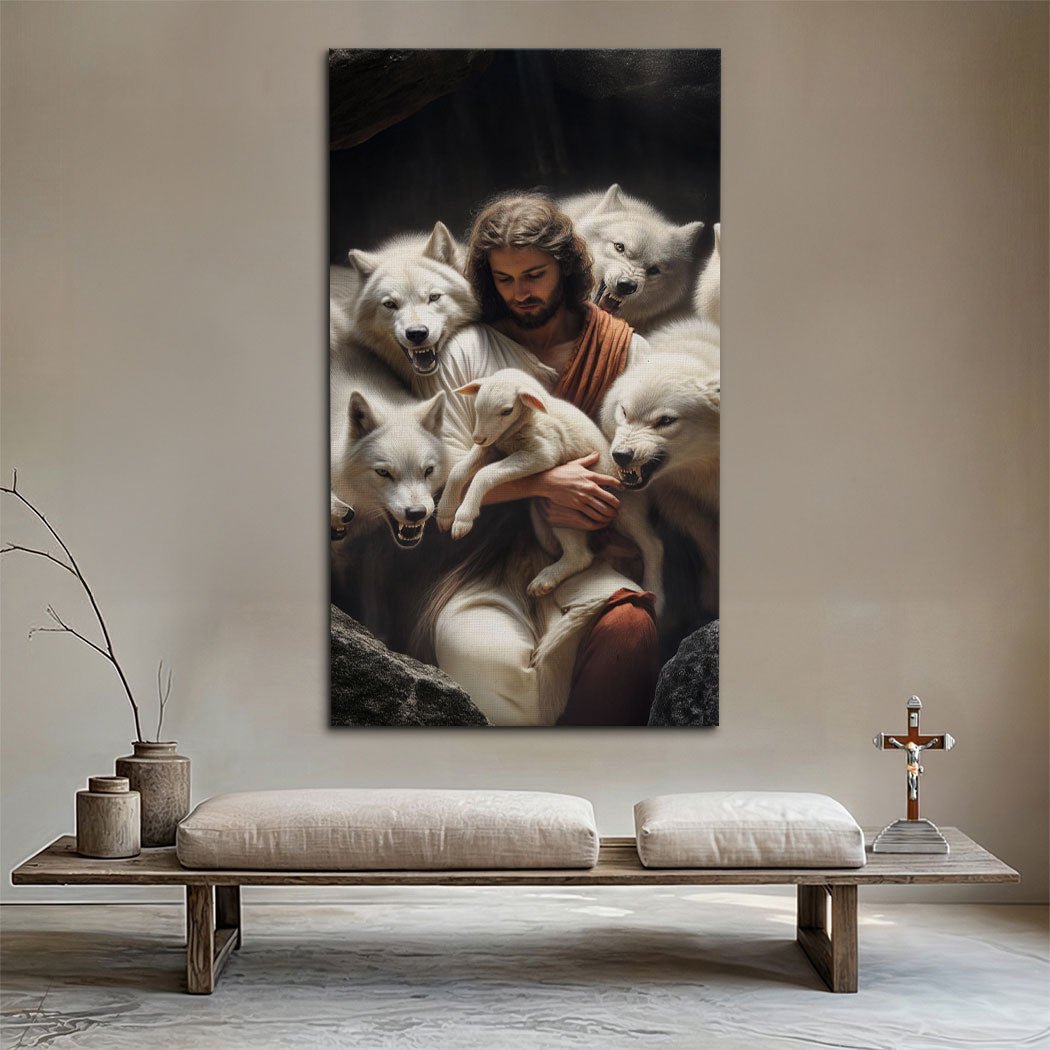 Jesus Protects The Lamb From Wolves Faith Wall Art – Nona and Papa Gifts