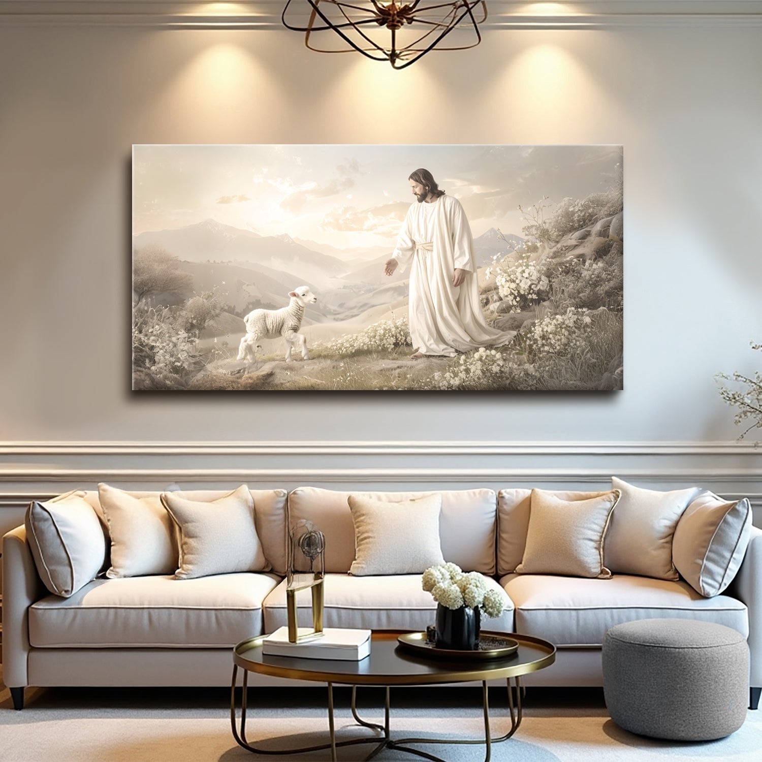 Jesus Protects The Lamb From Wolves Faith Wall Art X – Nona and Papa Gifts