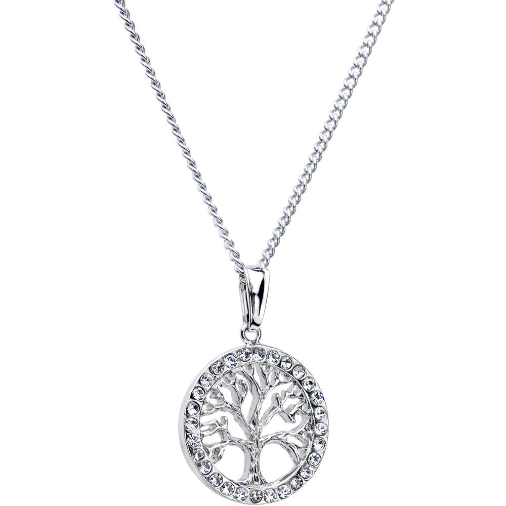 Stainless Chain Clear Gem Tree of Life Medallion Pendant Necklace ...