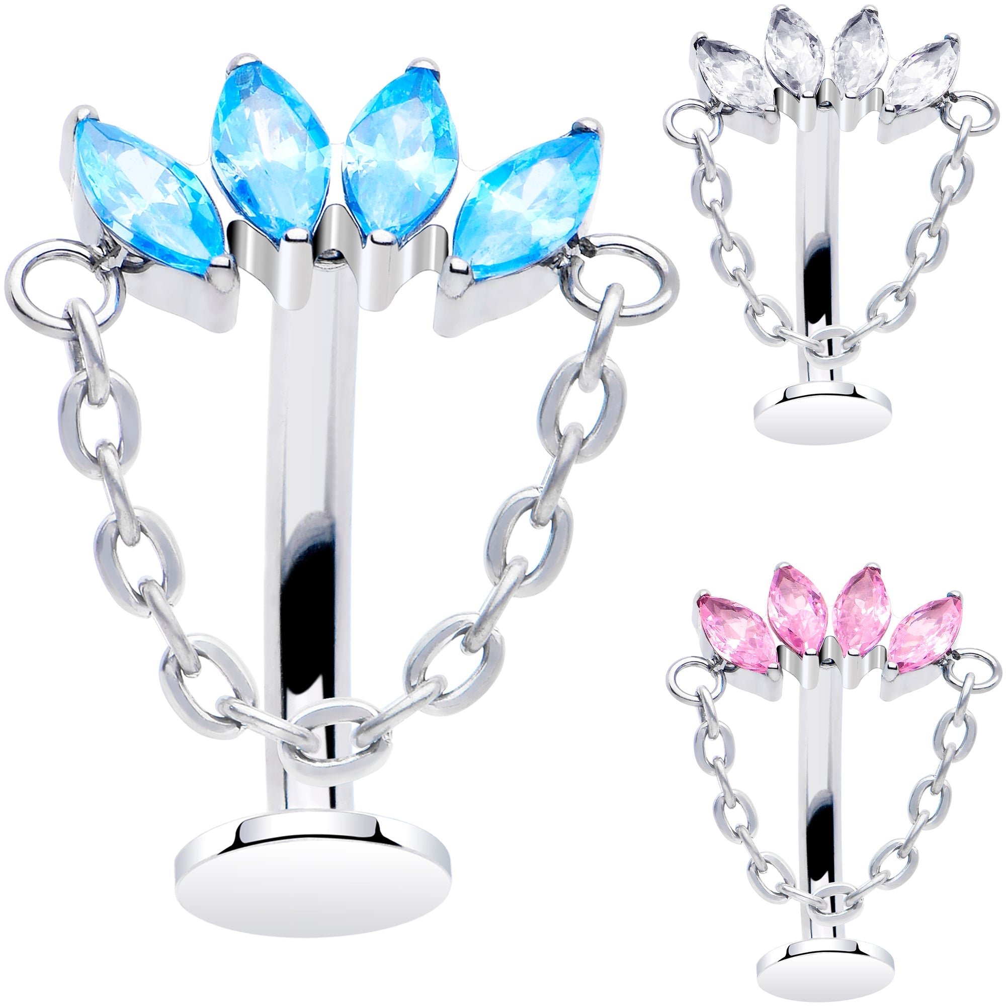 Gem Chain Dangle Titanium Push In Threadless Floating Belly Ring – Nona ...