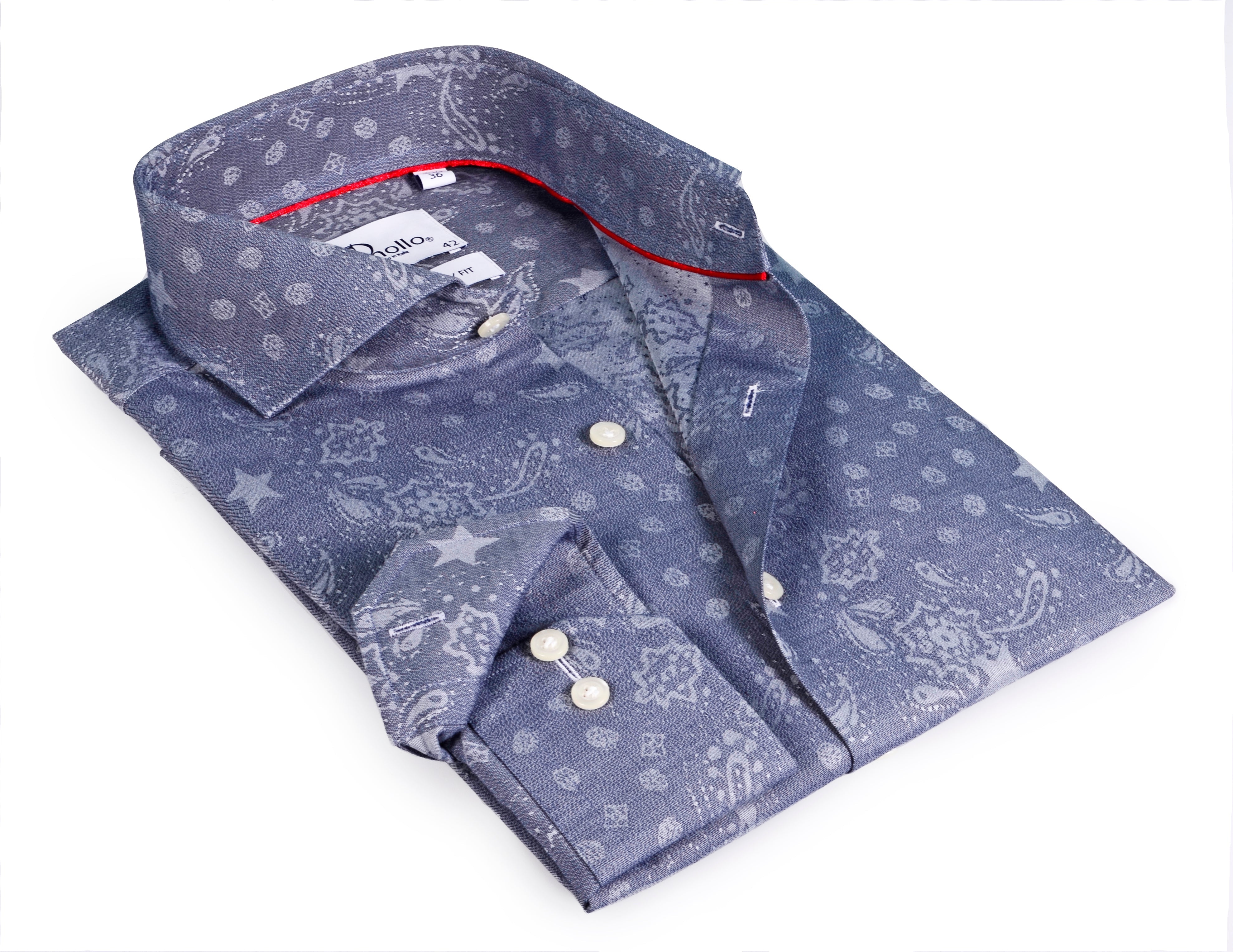 Blue Long Sleeve Shirt with contract trimming // Dual cuffs// contempo ...