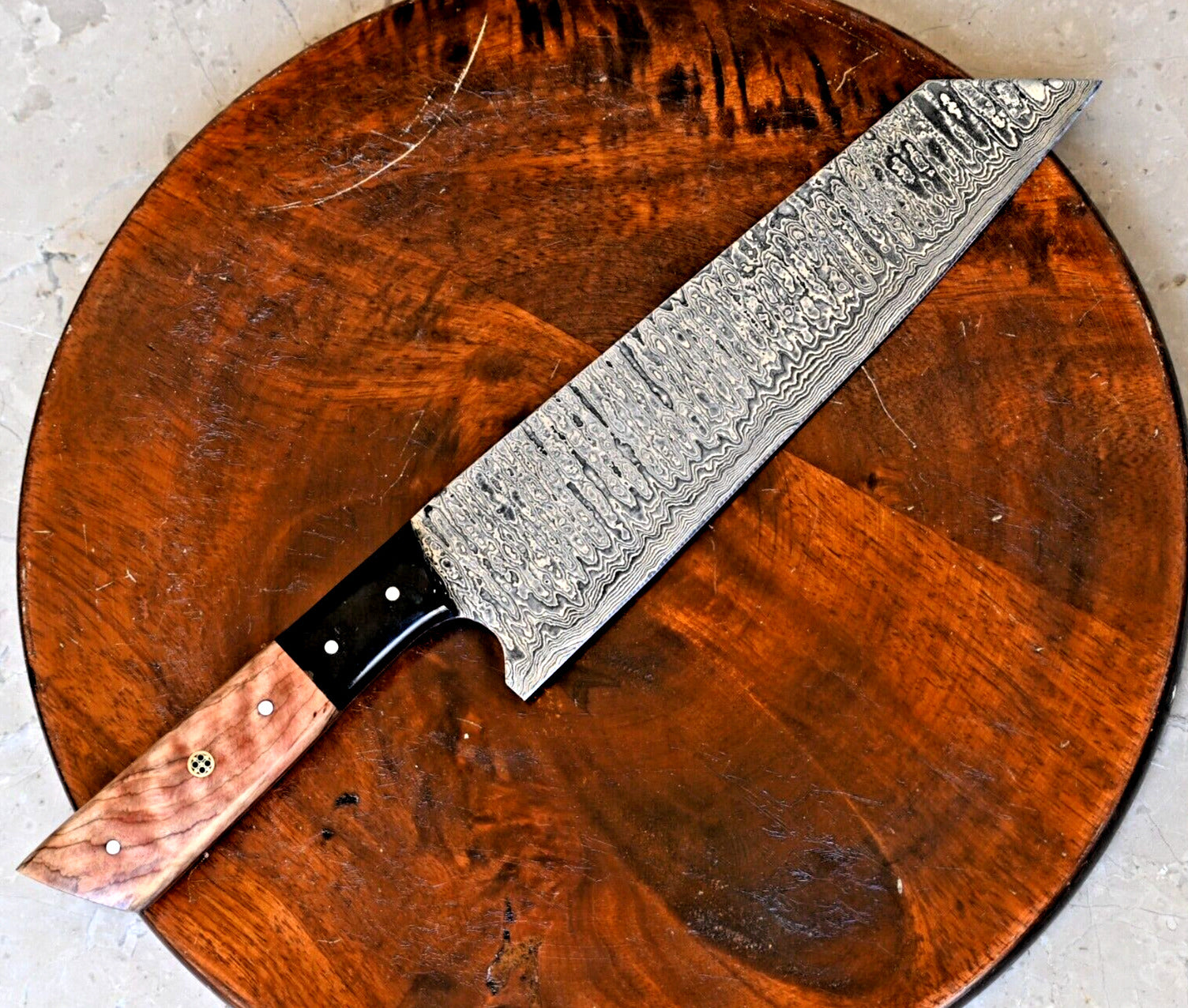 Custom Handmade Damascus Chef Knife with Olive Wood Handle – 7" Blade ...