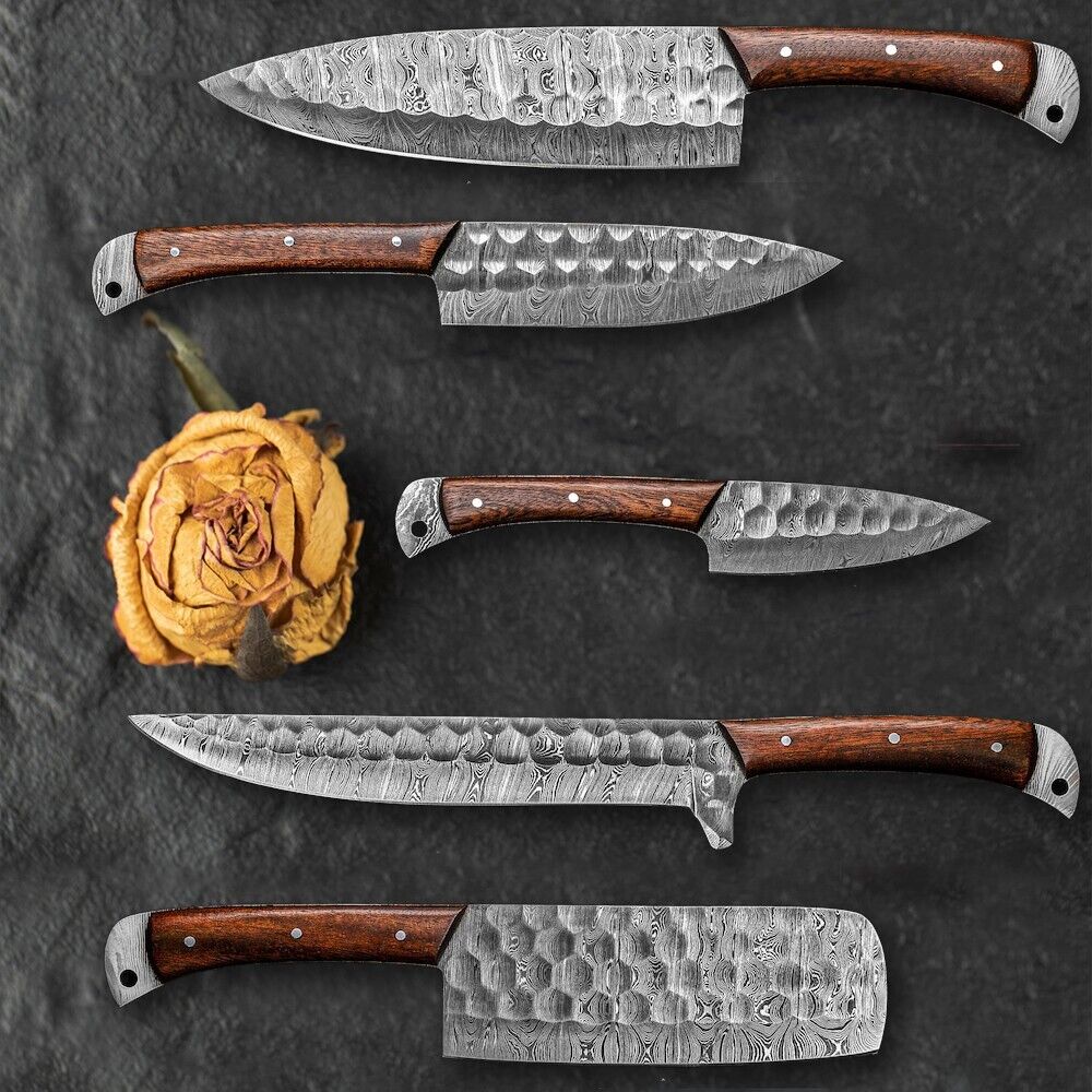 Custom Handmade Damascus Knives Set - 7" Rosewood Handles – Nona and ...