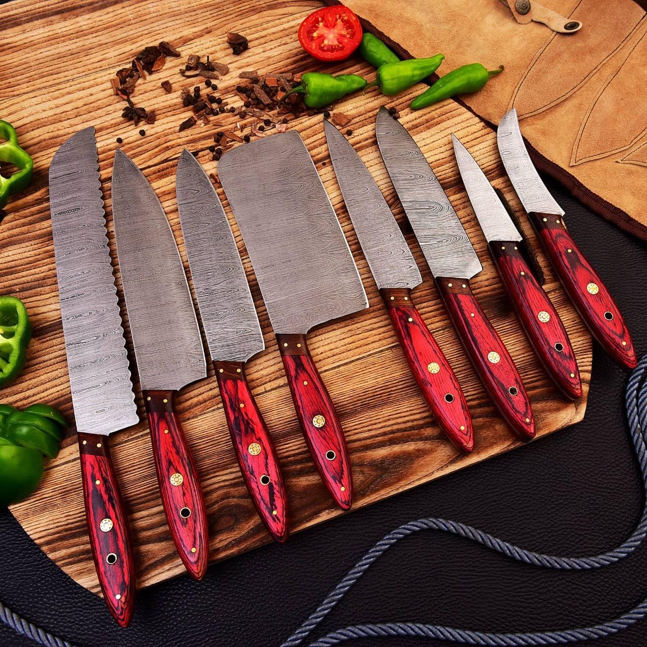 Custom Handmade Damascus Steel Kitchen Knives Set - 3 to 8 Inches ...