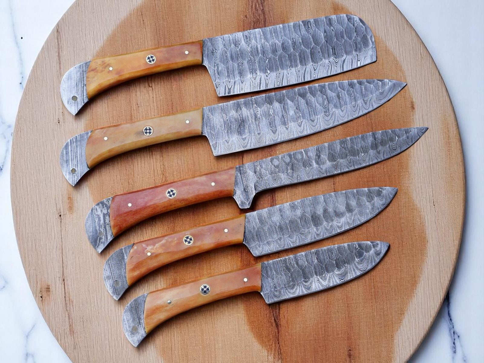 Damascus Steel Knife Sets – 5-Piece Full Tang Forged Blades – Nona and ...