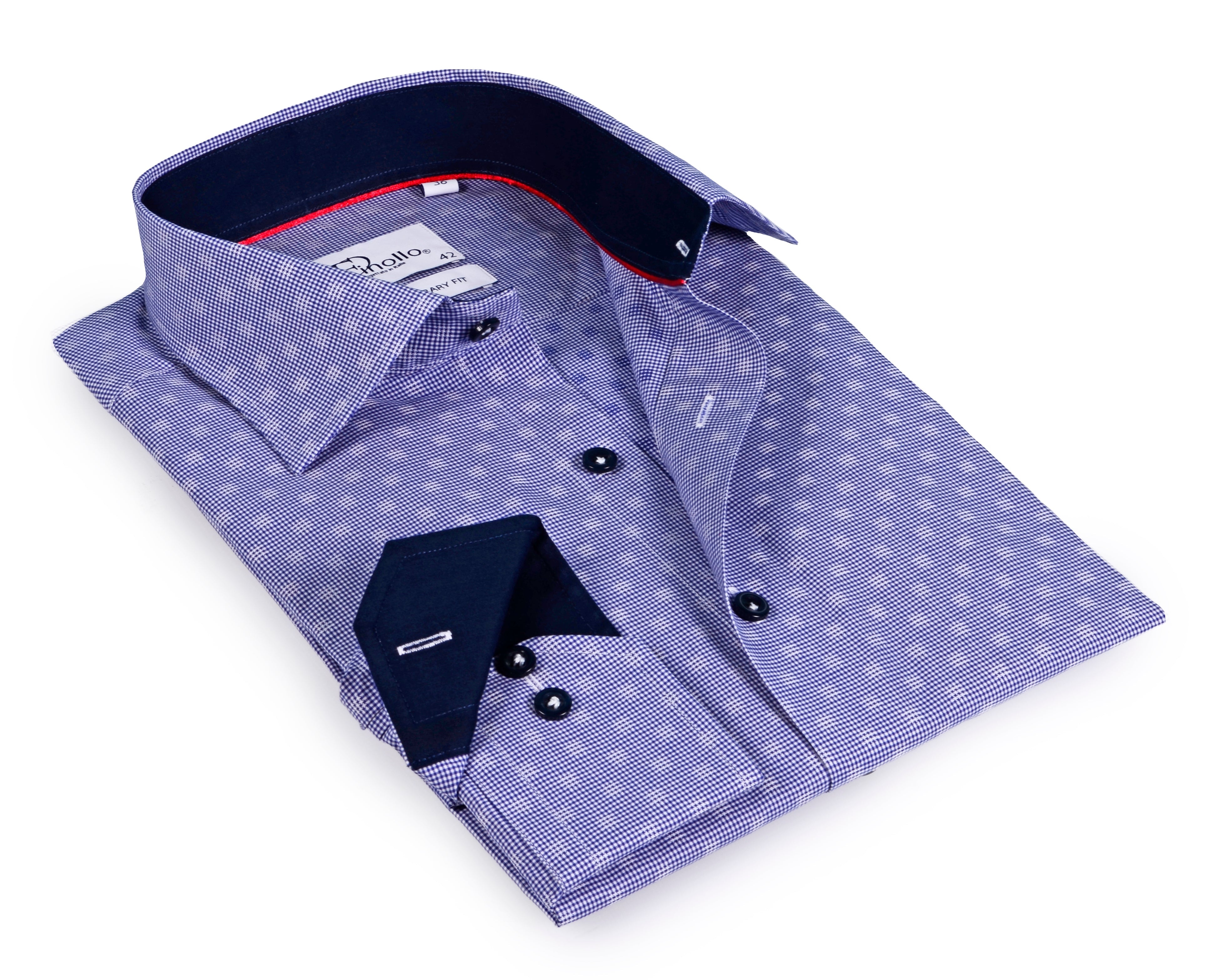 Long Sleeve Blue Shirt with contract trimming // Dual cuffs // contemp ...