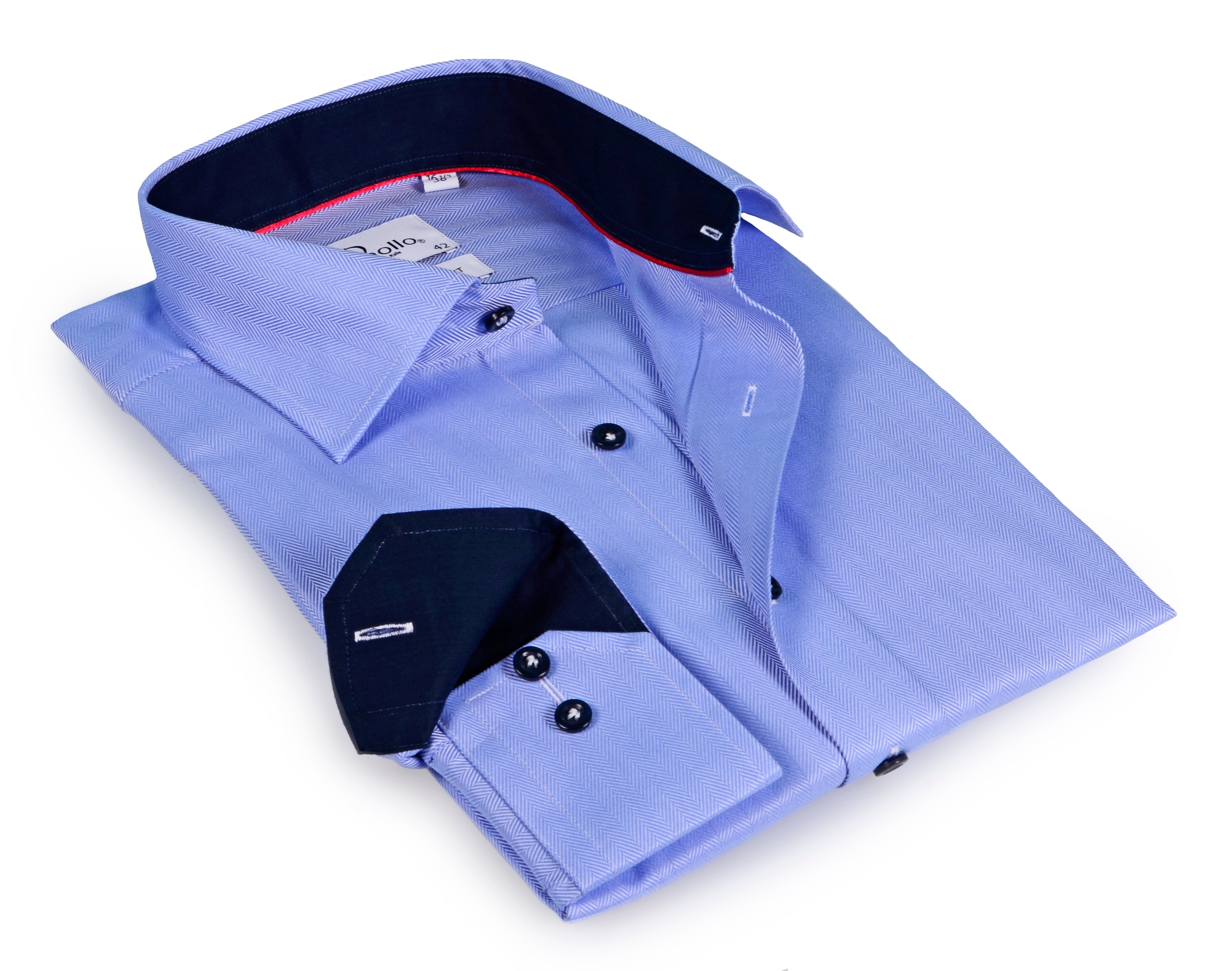 Lt Blue Long Sleeve Shirt with contract trimming // Dual cuffs// conte ...