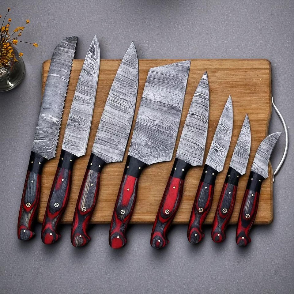 Handmade Damascus Steel Kitchen Knives Set | Exotic Wood – Nona and ...