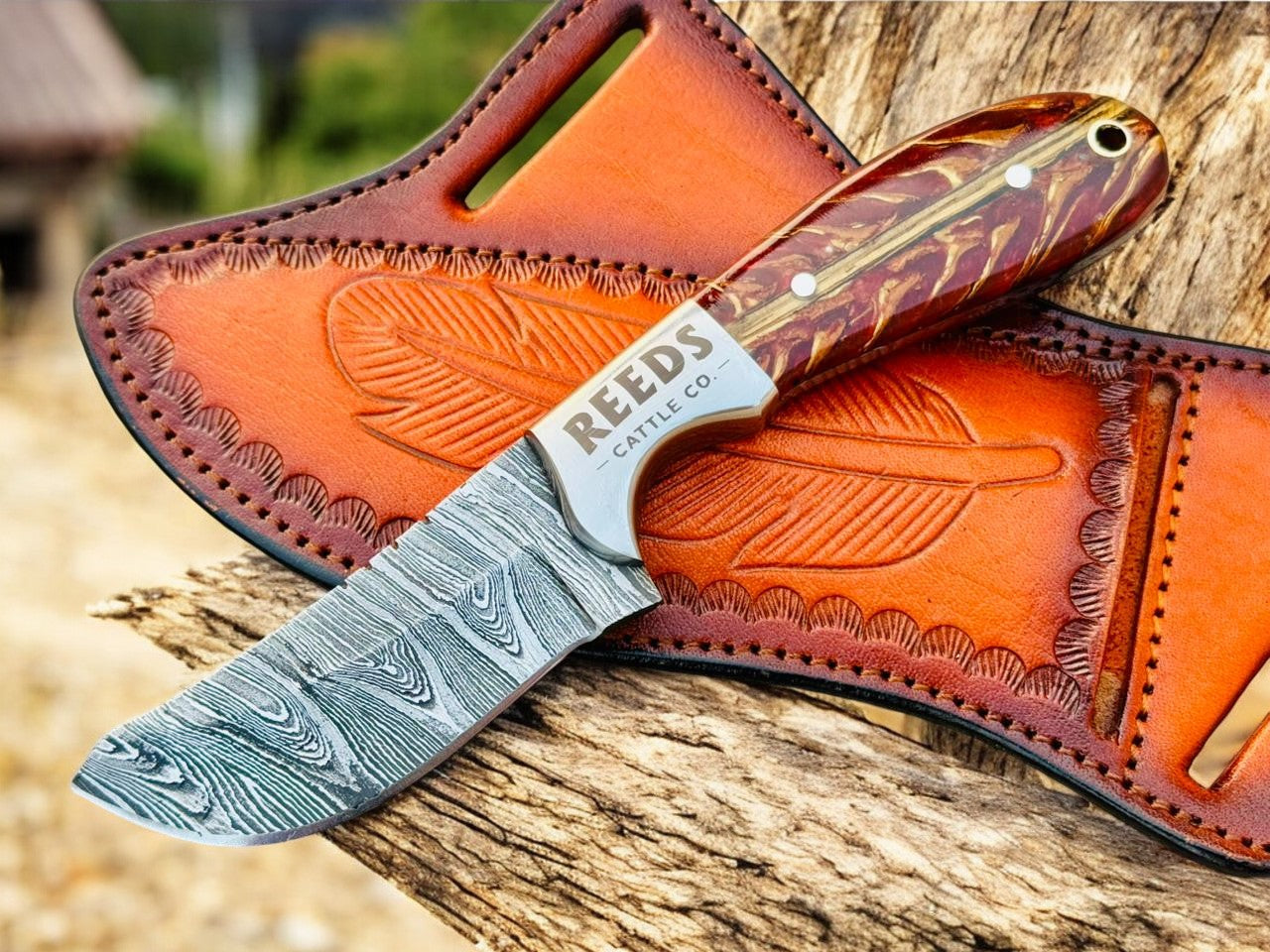 Cowboy Knife 3.25" Damascus Blade with Red Handle – Nona and Papa Gifts