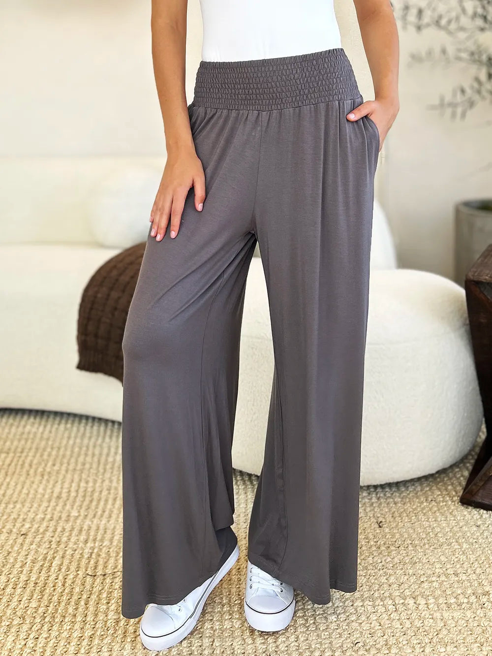 Basic Bae Full Size Smocked Wide Waistband Wide Leg Pants – Nona and ...
