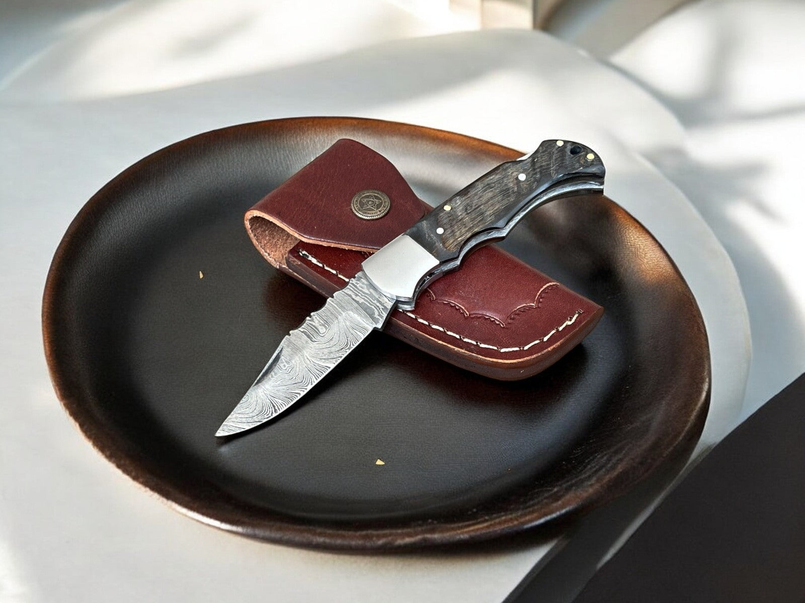 Handmade Damascus Folding Knife – Wood Handle, 3" Blade – Nona and Papa ...