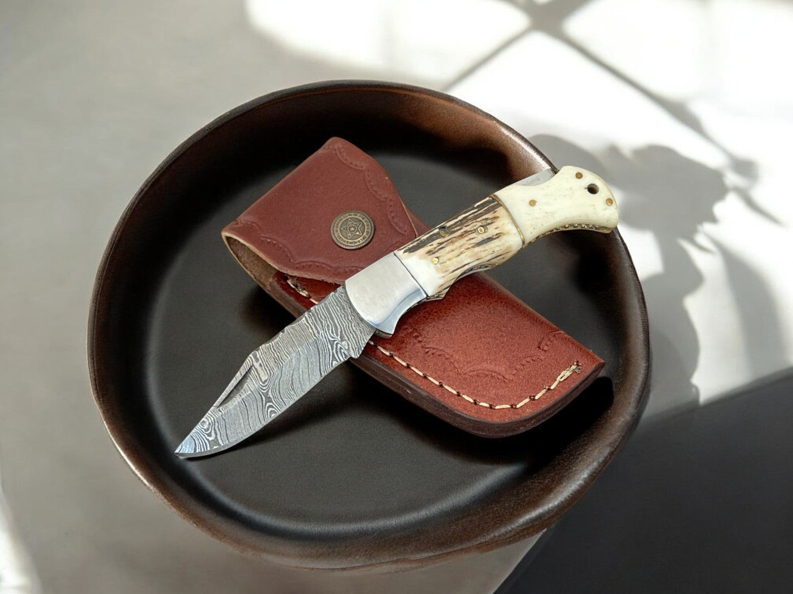 Bone handle pocket Knife – 3" Damascus Blade – Nona and Papa Gifts